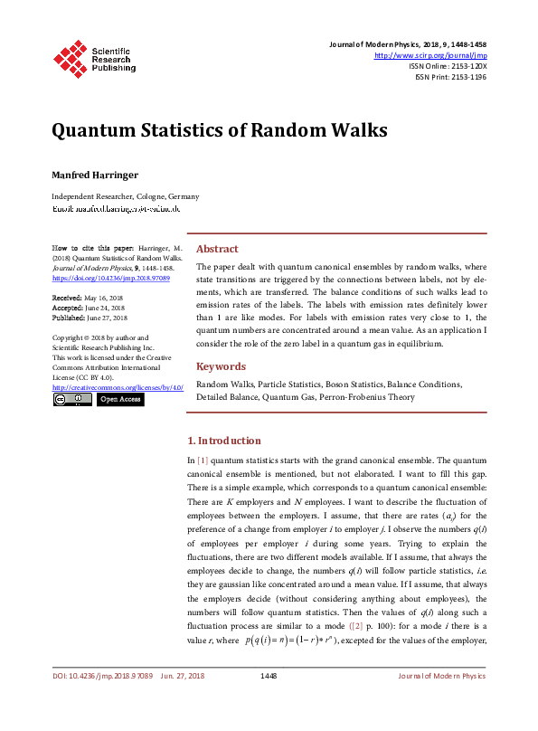 (PDF) Quantum Statistics of Random Walks
