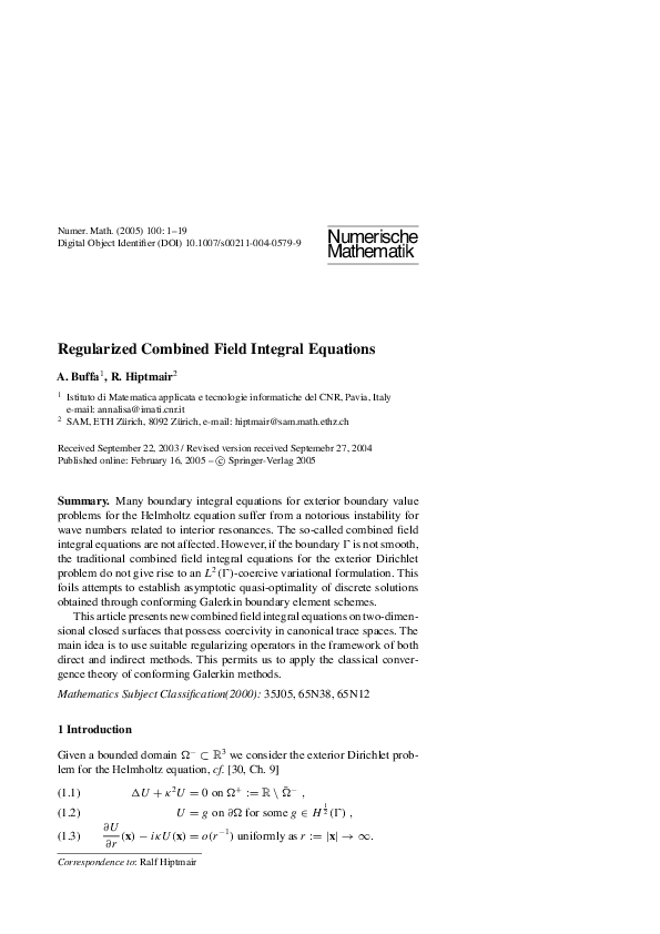 (PDF) Regularized Combined Field Integral Equations