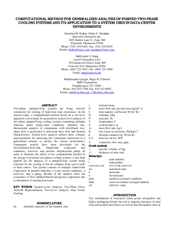 Pdf Computational Method For Generalized Analysis Of Pumped Two Phase Cooling Systems And Its