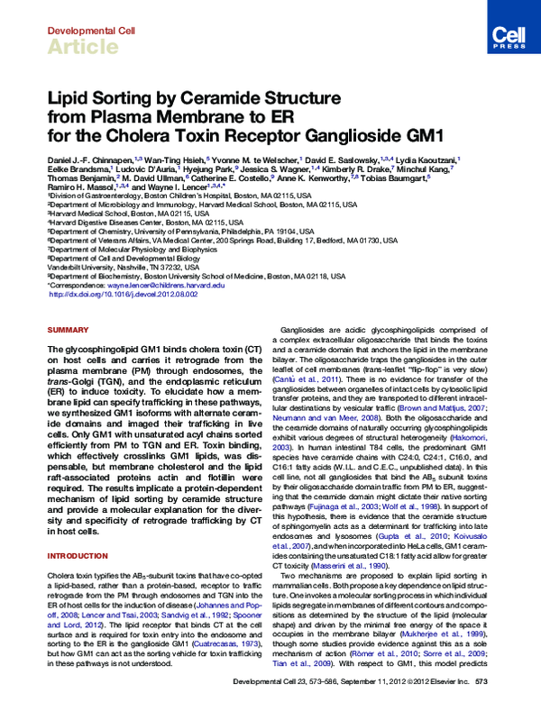 (PDF) Lipid Sorting by Ceramide Structure from Plasma Membrane to ER ...