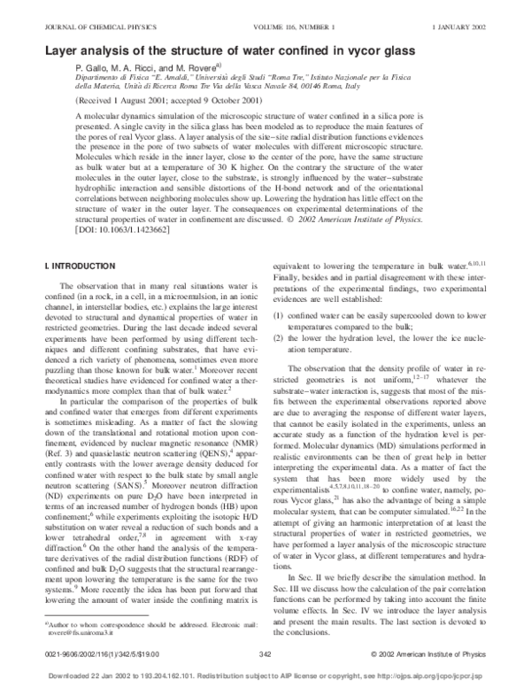 Layer analysis of the structure of water confined in vycor glass