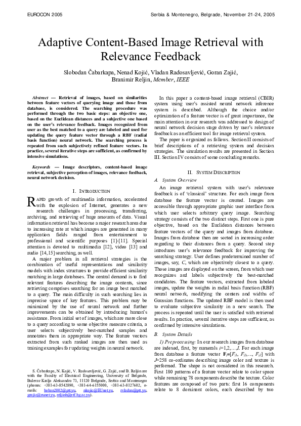 (PDF) Adaptive content-based image retrieval with relevance feedback