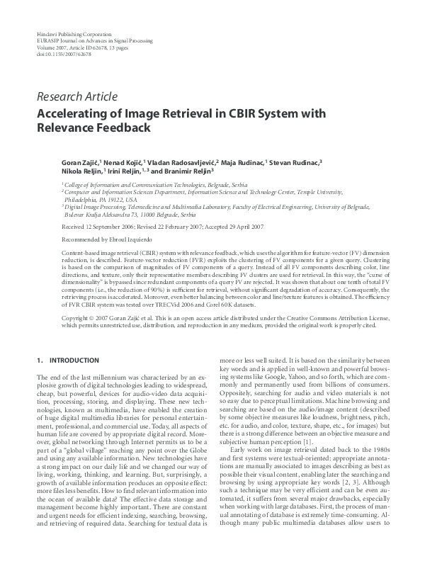 (PDF) Accelerating of image retrieval in CBIR system with relevance feedback