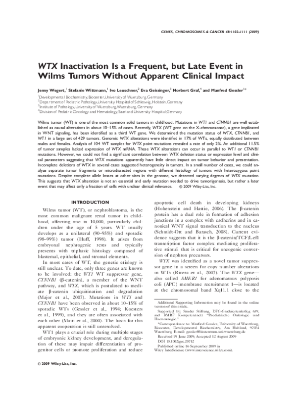 (PDF) WTX inactivation is a frequent, but late event in Wilms tumors ...