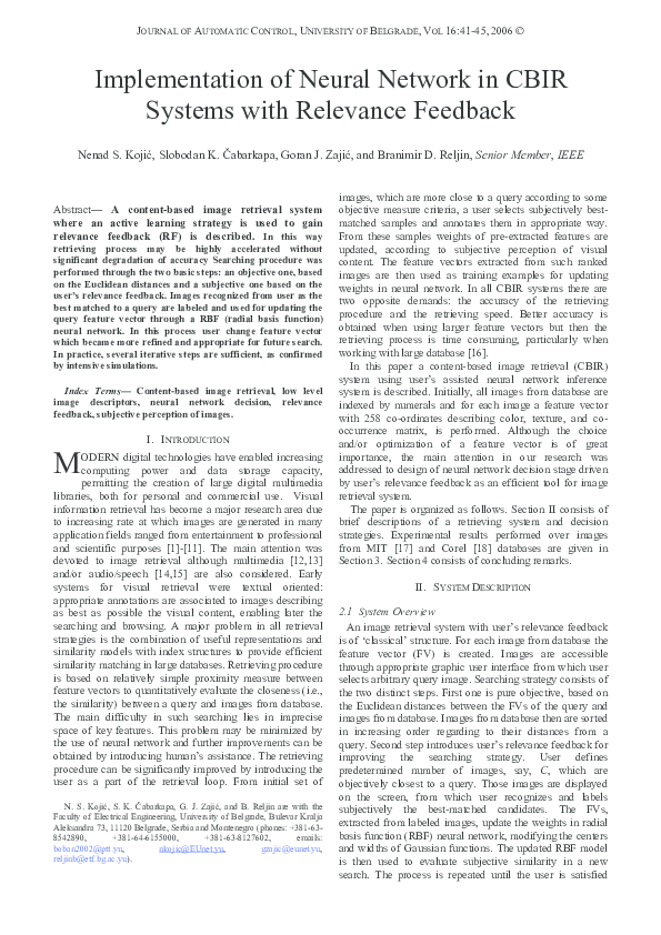 (PDF) Implementation of neural network in CBIR systems with relevance feedback