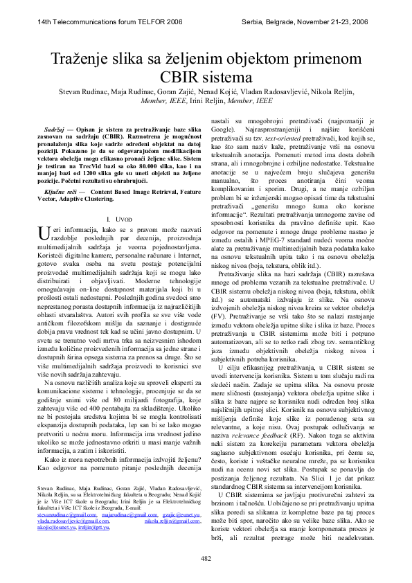 (PDF) Tra enje slika sa eljenim objektom primenom CBIR sistema