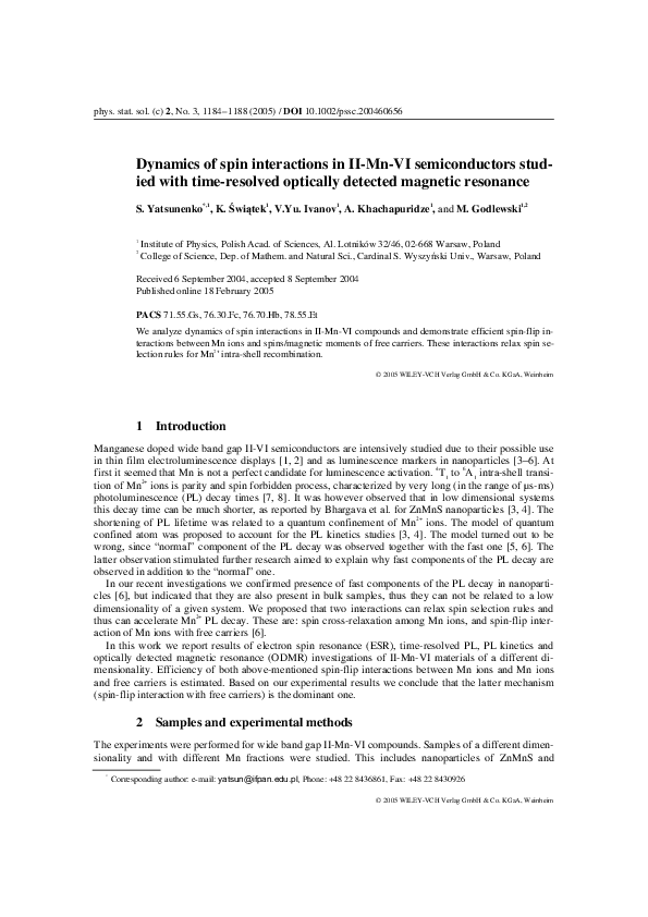 (PDF) Dynamics of spin interactions in II-Mn-VI semiconductors studied ...