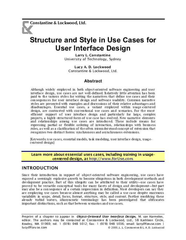 (PDF) Structure and Style in Use Cases for User Interface Design ...