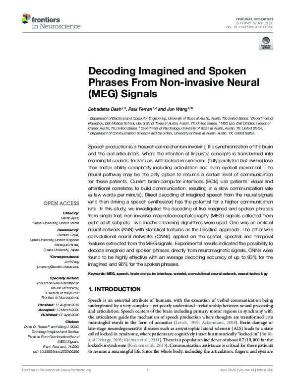 (PDF) Decoding Imagined and Spoken Phrases From Non-invasive Neural ...