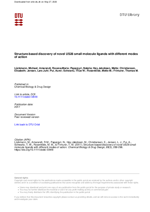 (PDF) Structure-based Discovery of Novel US28 Small Molecule Ligands ...