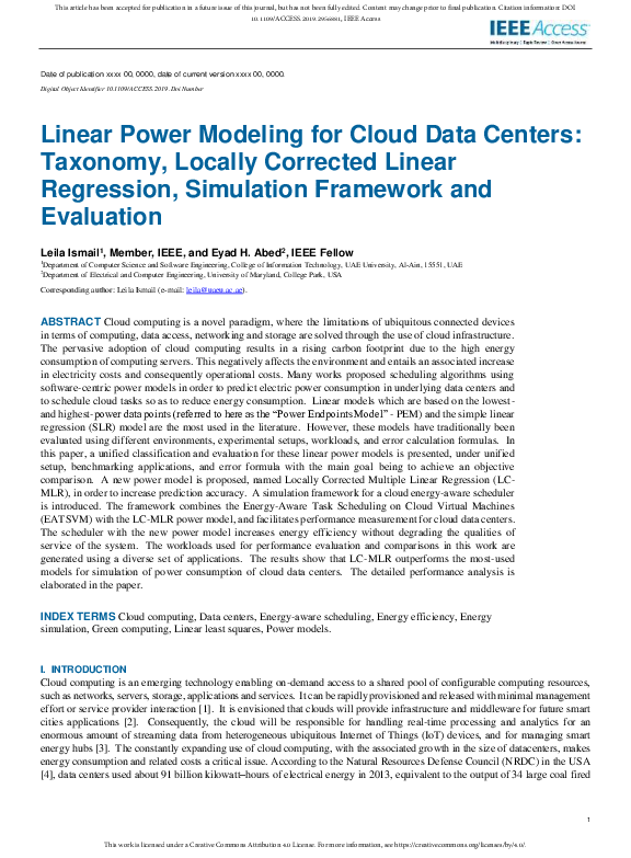 (PDF) Linear Power Modeling for Cloud Data Centers: Taxonomy, Locally Corrected Linear ...