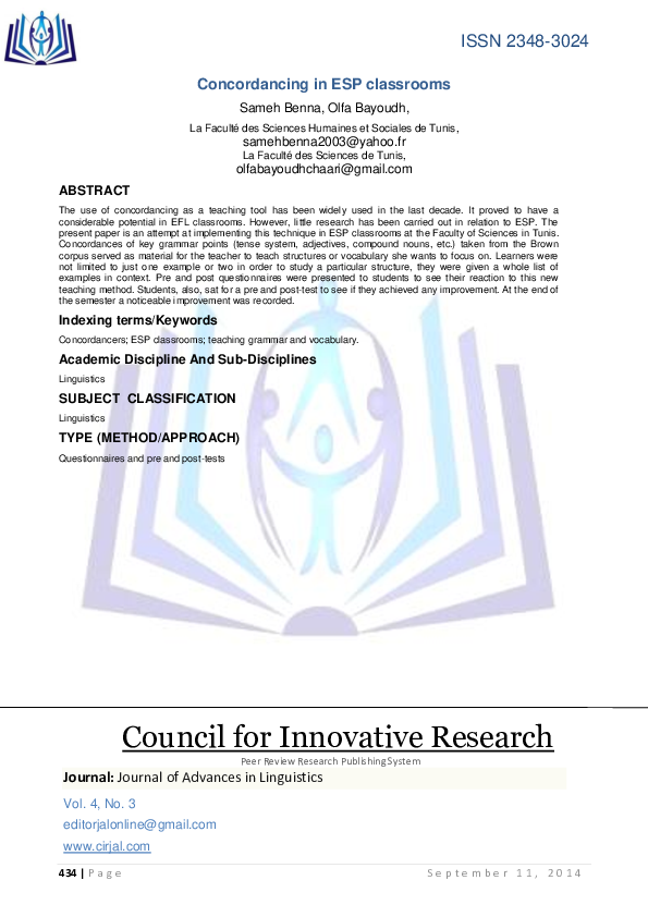 (PDF) Concordancing in ESP classrooms
