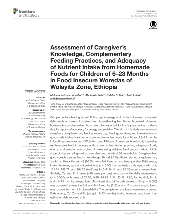 (PDF) Assessment of Caregiver's Knowledge, Complementary Feeding ...