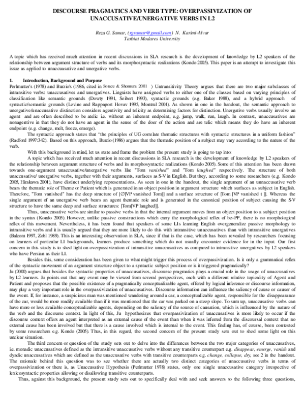 (PDF) Discourse Pragmatics and Verb Type: Overpassivization of ...