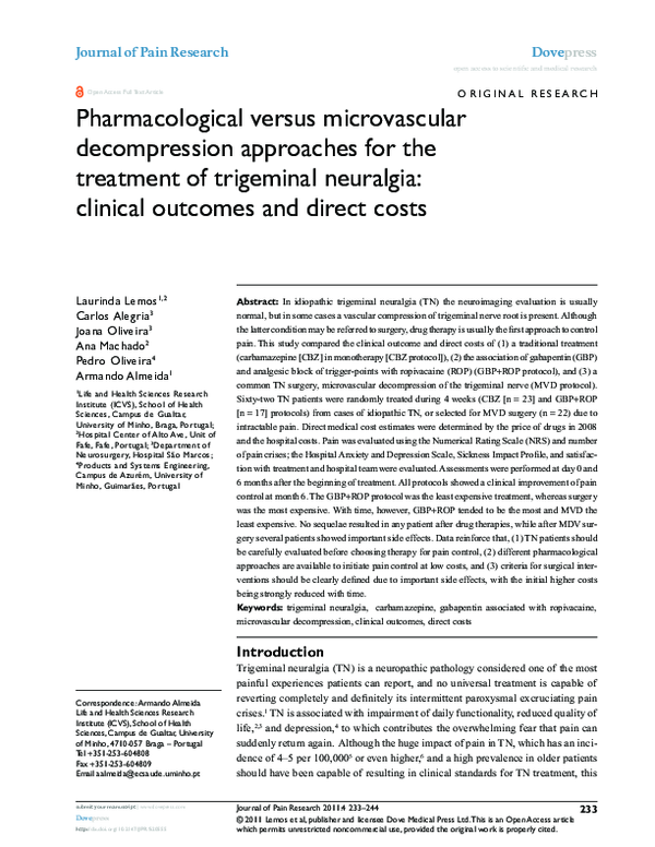(PDF) Pharmacological versus microvascular decompression approaches for ...