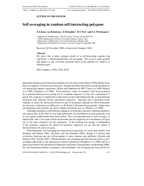 (PDF) Self-averaging in random self-interacting polygons