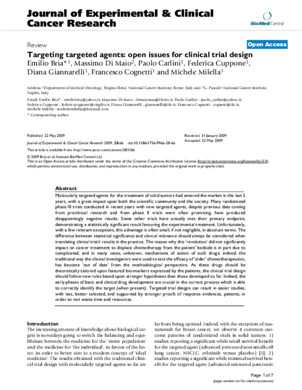 (PDF) Targeting targeted agents: open issues for clinical trial design