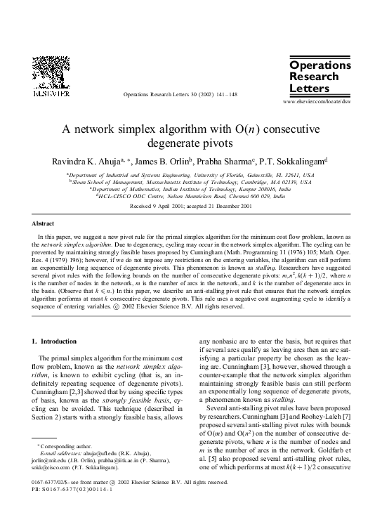 (PDF) A network simplex algorithm with O(n) consecutive degenerate pivots