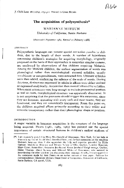 (PDF) The acquisition of polysynthesis