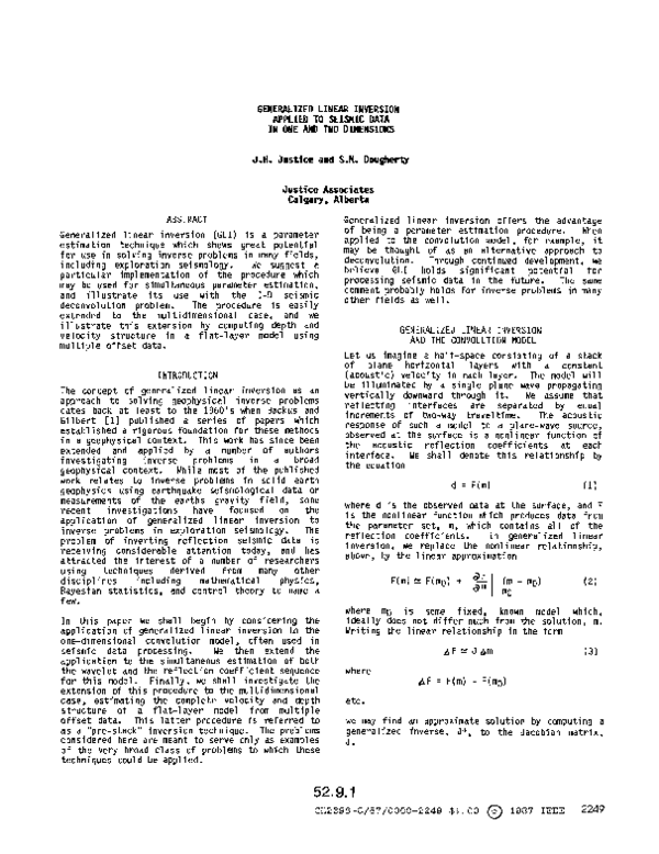 (PDF) Generalized linear inversion applied to seismic data in one and two dimensions