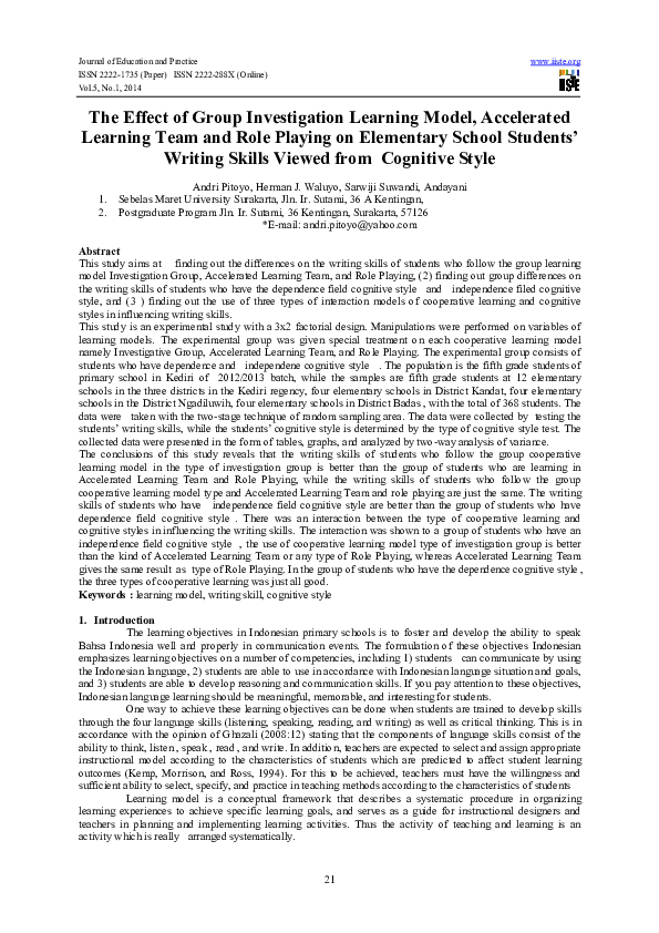 (PDF) The Effect of Group Investigation Learning Model, Accelerated ...