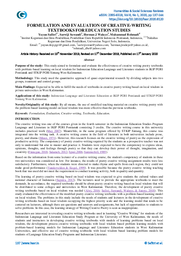 (PDF) Formulation and Evaluation of Creative-Writing Textbooks for ...