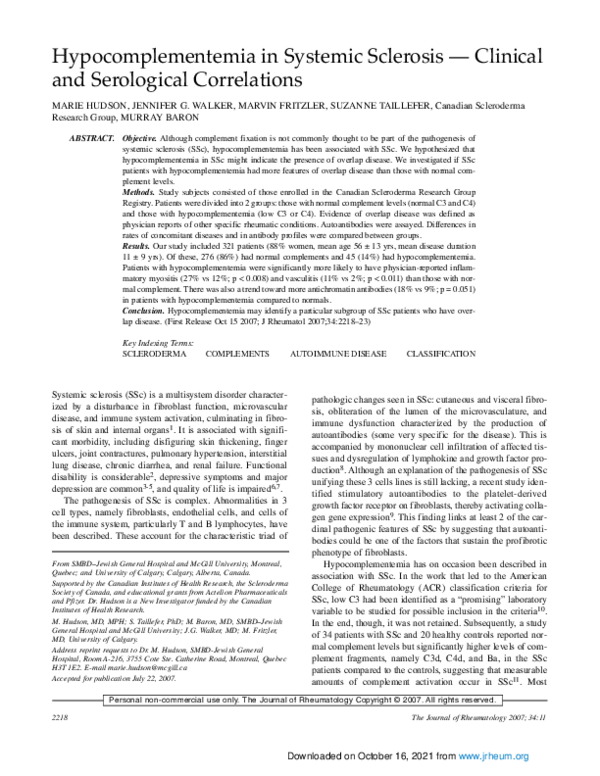 (PDF) Hypocomplementemia in systemic sclerosis--clinical and ...