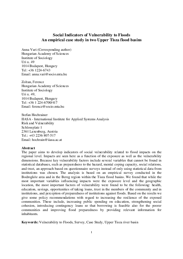 (PDF) Social Indicators of Vulnerability to Floods: An Empirical Case ...