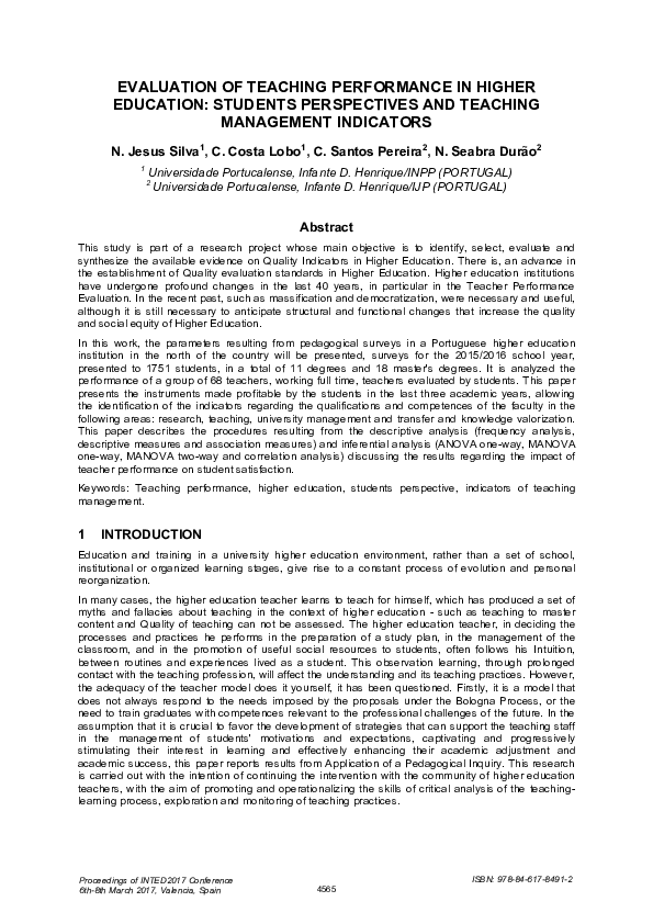 (PDF) Evaluation of Teaching Performance in Higher Education: Students ...