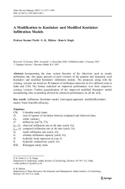 (PDF) A Modification to Kostiakov and Modified Kostiakov Infiltration ...