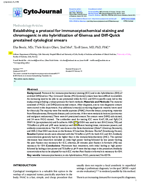 (PDF) Establishing a protocol for immunocytochemical staining and ...