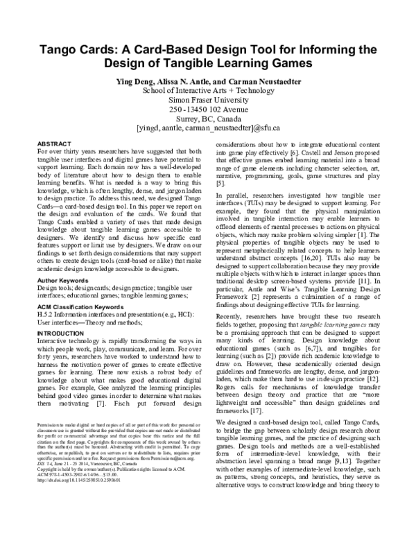 (PDF) Tango cards (a card-based design tool for informing the design of ...
