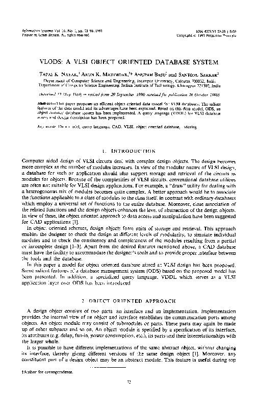 (PDF) VLODS: A VLSI object oriented database system