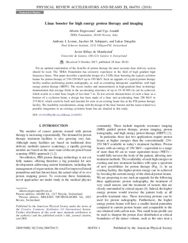 (PDF) Linac booster for high energy proton therapy and imaging