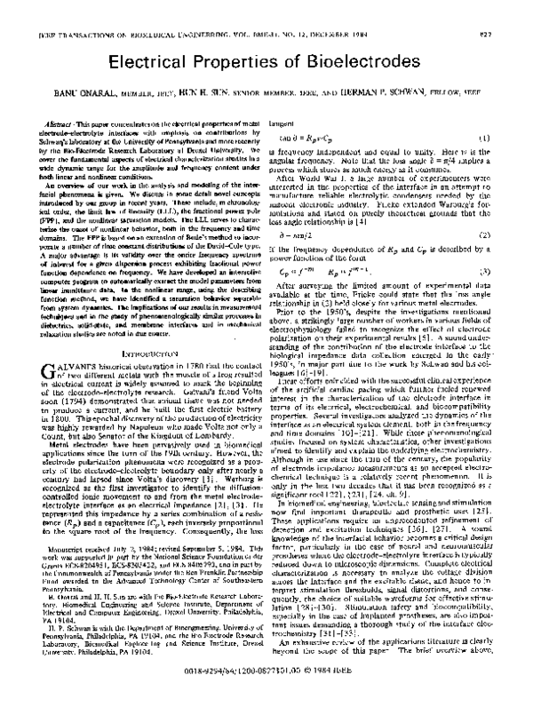 (PDF) Electrical Properties of Bioelectrodes