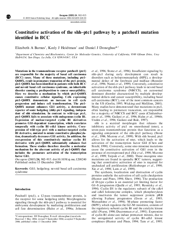(PDF) Constitutive activation of the shh ptc1 pathway by a patched1 ...