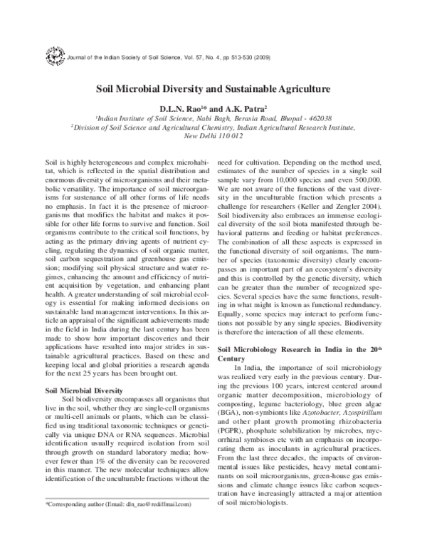 (PDF) Soil microbial diversity and sustainable agriculture