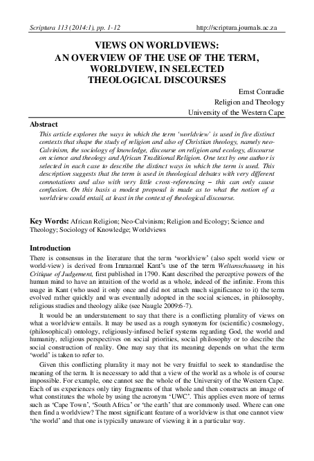 (PDF) Views on Worldviews: An Overview of the Use of the Term ...