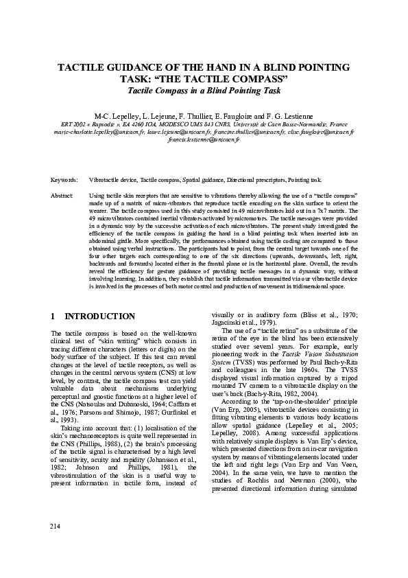 (PDF) Tactile Guidance of the Hand in a Blind Pointing Task: "The ...
