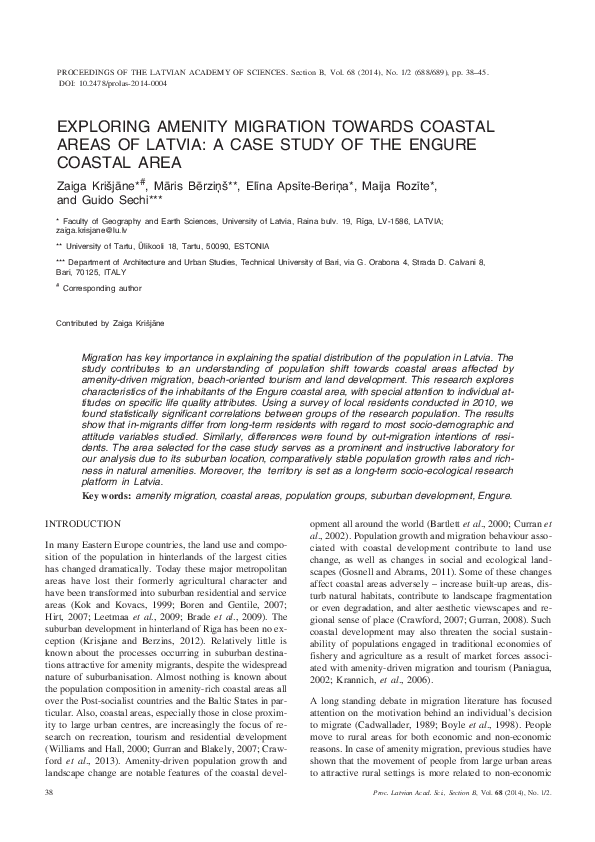 (PDF) Exploring amenity migration towards coastal areas of Latvia: A ...