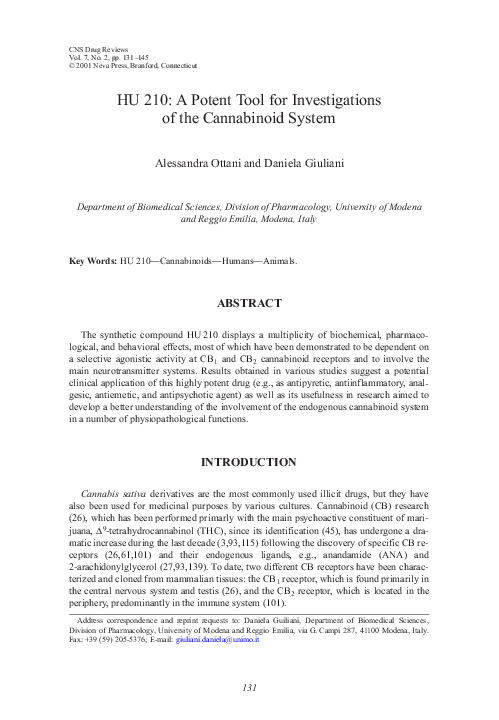 (PDF) HU 210: A Potent Tool for Investigations of the Cannabinoid System