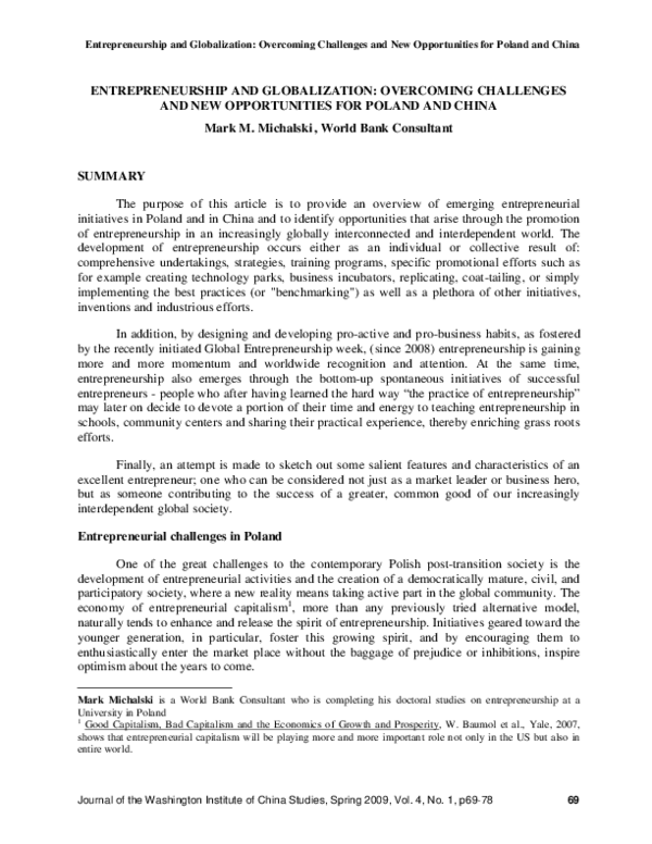 (PDF) Entrepreneurship And Globalization: Overcoming Challenges And New ...