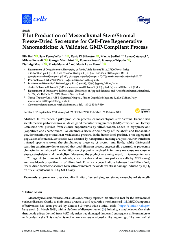 (PDF) Pilot Production of Mesenchymal Stem/Stromal Freeze-Dried Secretome for Cell-Free ...