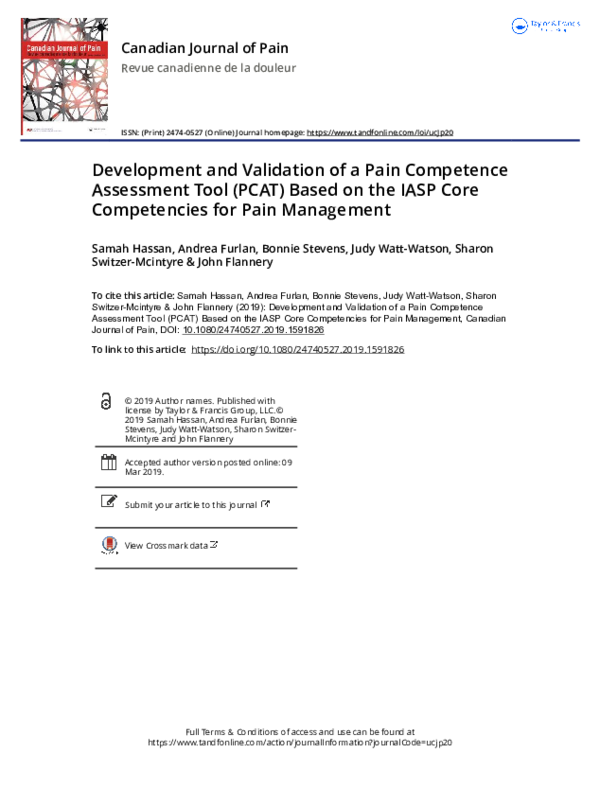 (PDF) Development and Validation of a Pain Competence Assessment Tool ...