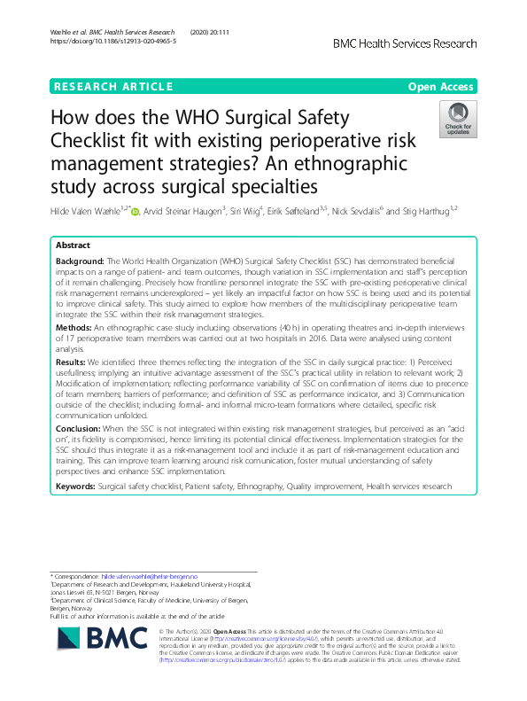 (PDF) How does the WHO Surgical Safety Checklist fit with existing ...