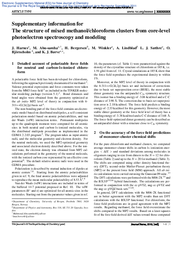 (PDF) The structure of mixed methanol/chloroform clusters from core ...