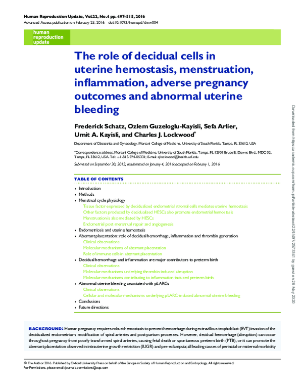 (PDF) The role of decidual cells in uterine hemostasis, menstruation ...