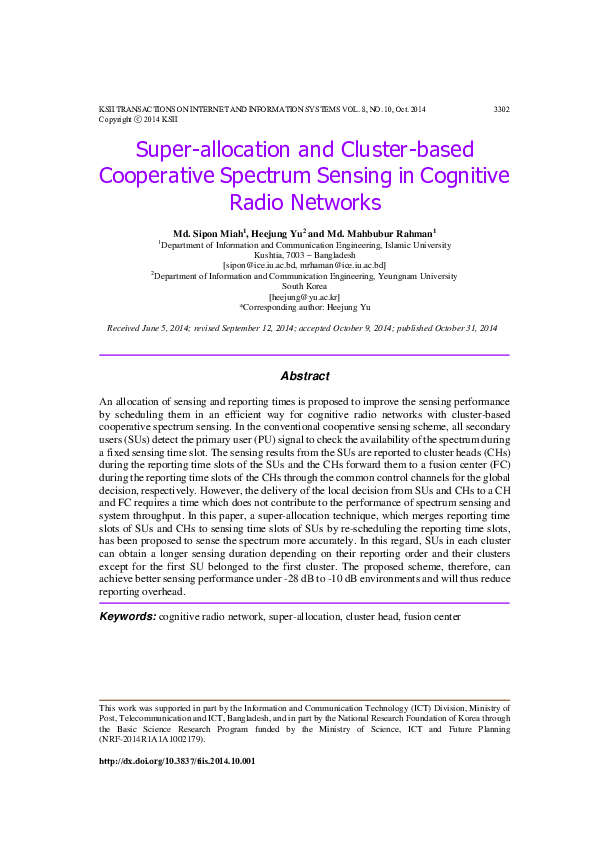 (PDF) Super-allocation and Cluster-based Cooperative Spectrum Sensing in Cognitive Radio ...