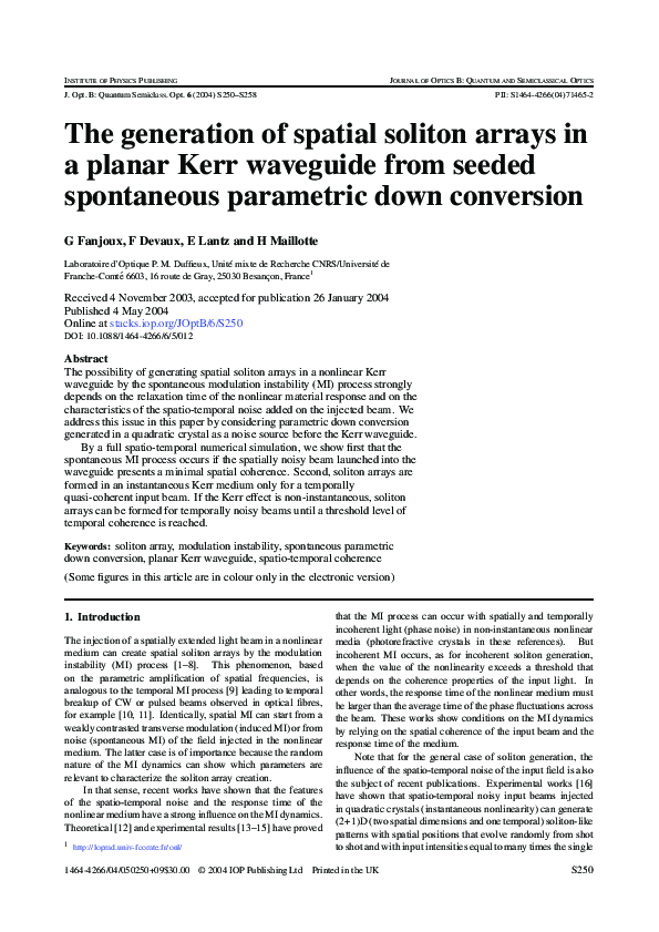 (PDF) The generation of spatial soliton arrays in a planar Kerr waveguide from seeded ...