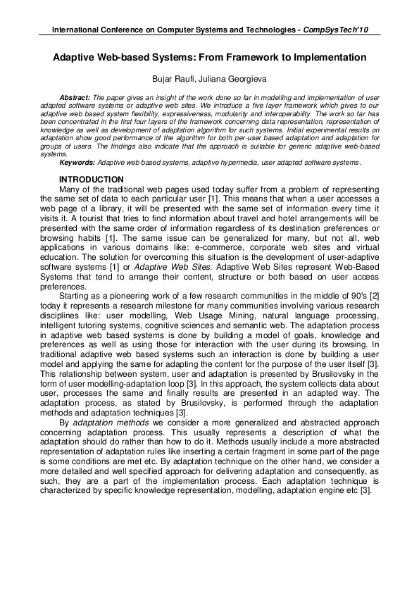 Pdf Adaptive Web Based Systems From Framework To Implementation